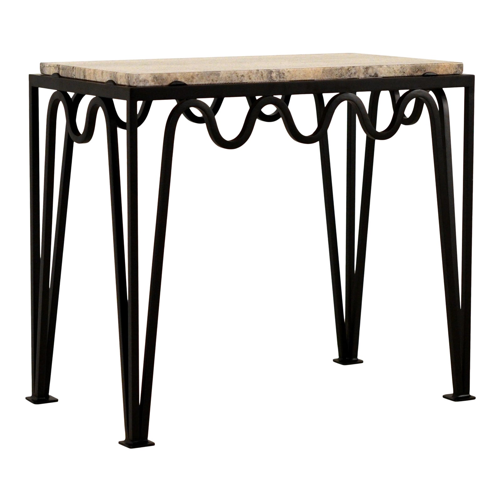 'Méandre' Black Iron and Silver Travertine Side Table by Design Frères ...