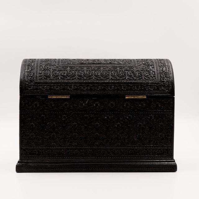 Anglo-Indian Carved Ebony Dome Top Tea Caddy, Ceylon C. 1840 | Chairish