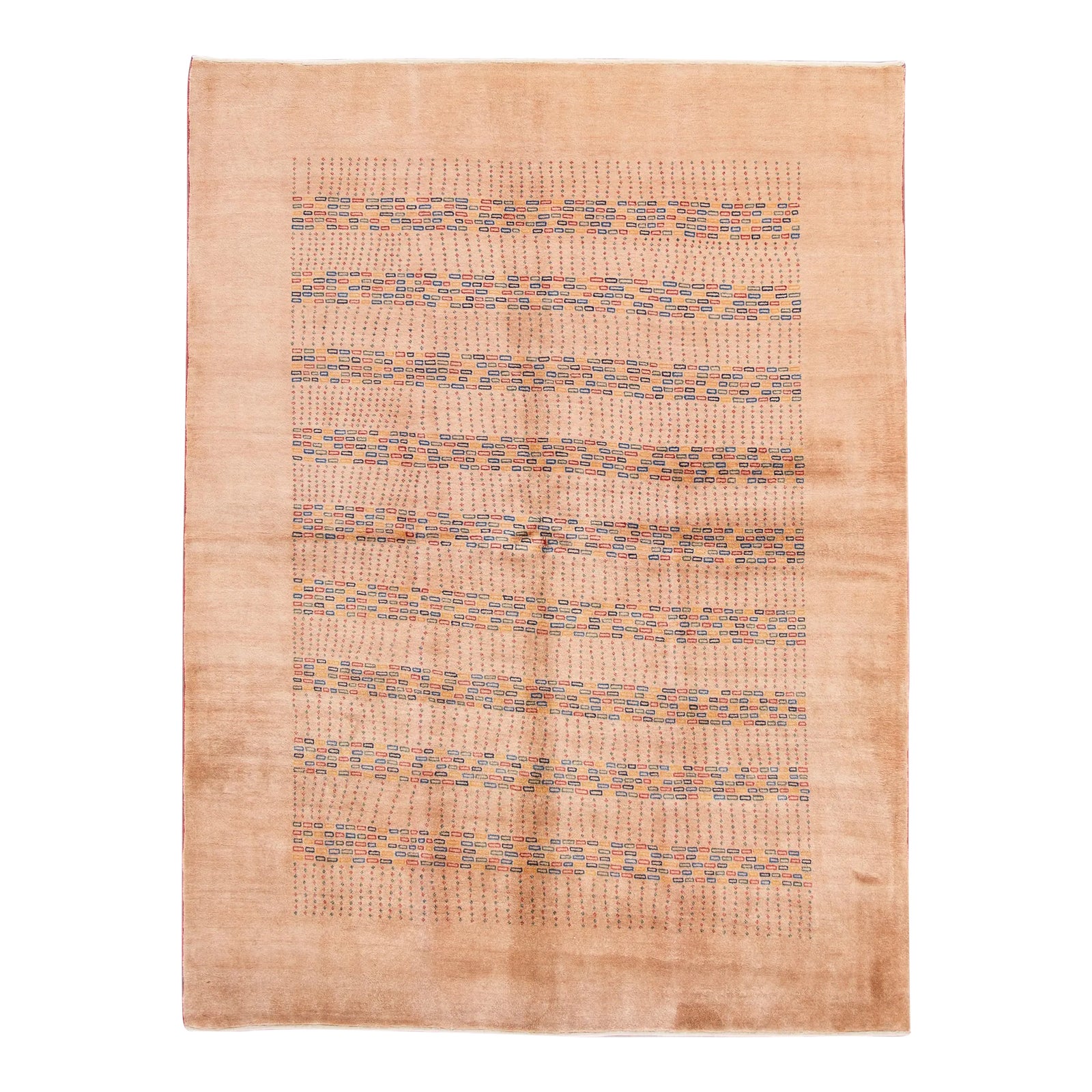 Peach Modern Gabbeh Handmade Wool Rug With Geometric Pattern | Chairish