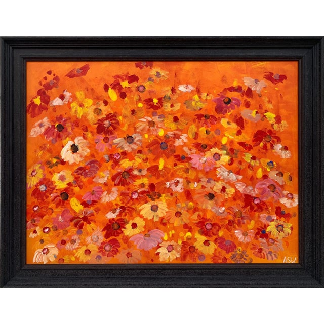 Angela Wakefield, Abstract Red Pink Wild Flowers on Orange Design by ...
