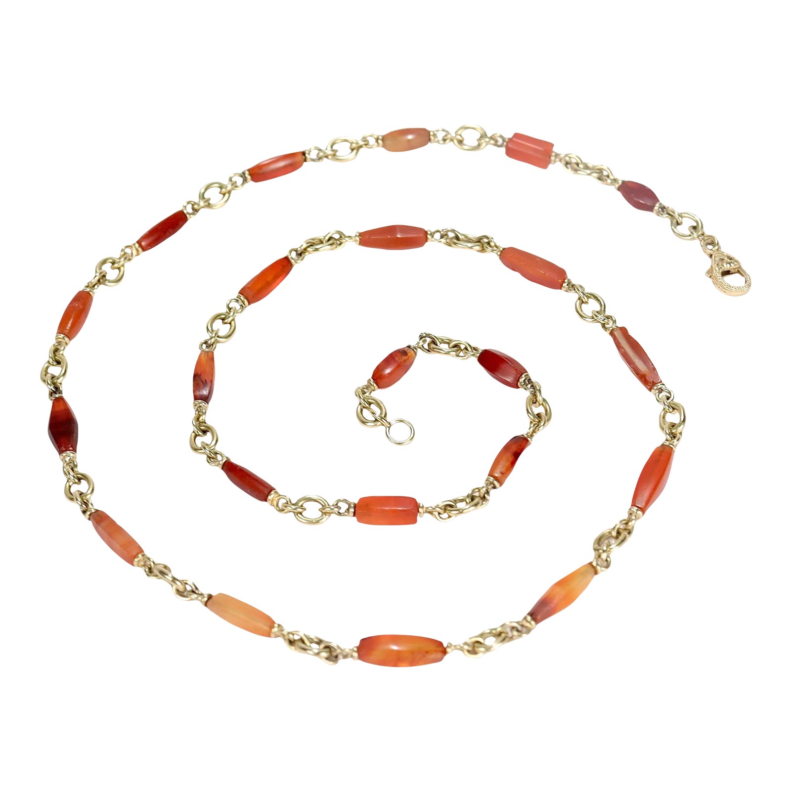 Sylva et Cie 18k Gold & Carnelian Bead Graduated Bullet Chain Necklace | Chairish