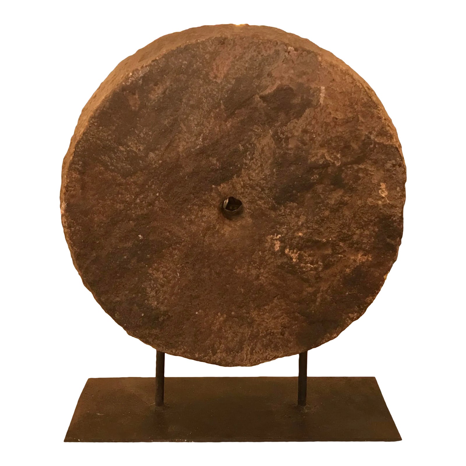 17.25" Mill Stone Mounted on a Metal Stand, Vintage | Chairish