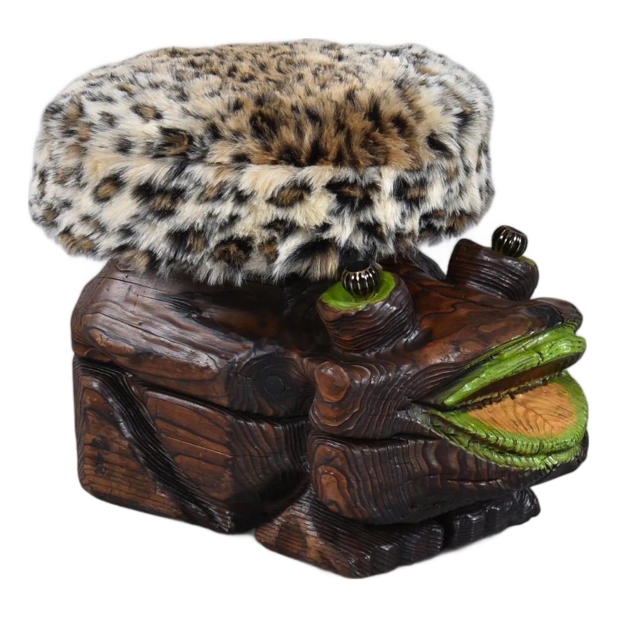 Restored Witco Tiki Carved Wood Frog Ottoman Toad Stool | Chairish