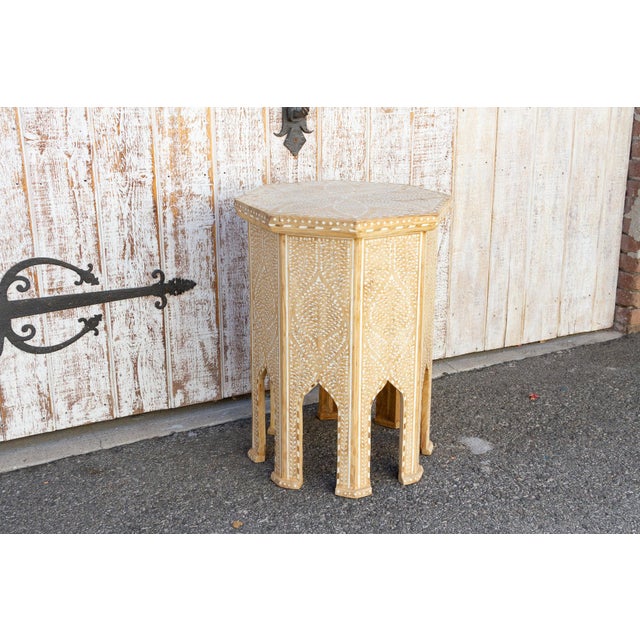 Enchanting Bleached Tall Inlaid End Table | Chairish
