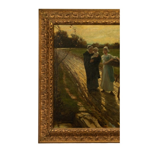 19th Century Impressionist Oil on Canvas Painting Bucolic Figural ...