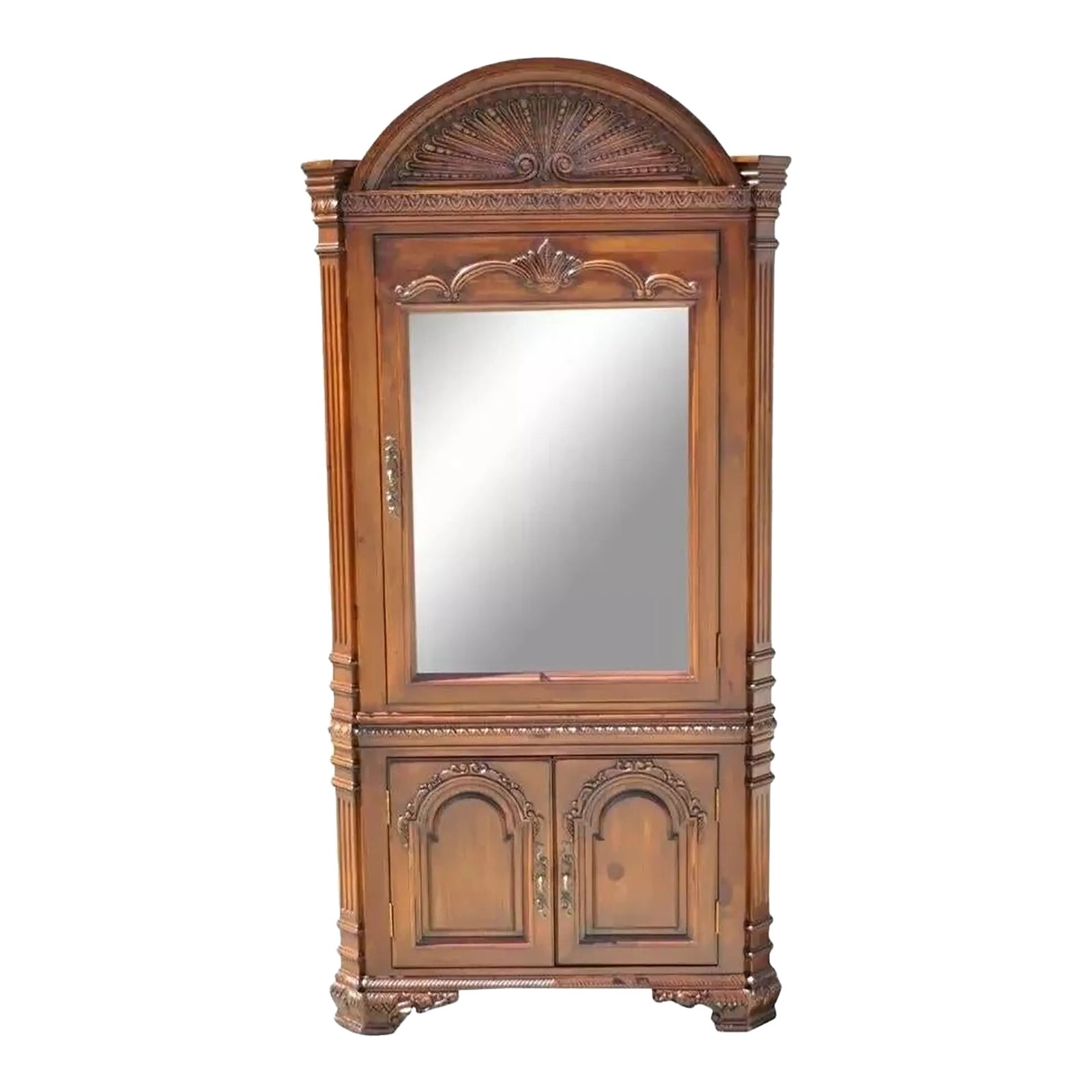 Italian Mediterranean Style Shell Carved Pine Wood Corner China Cabinet ...