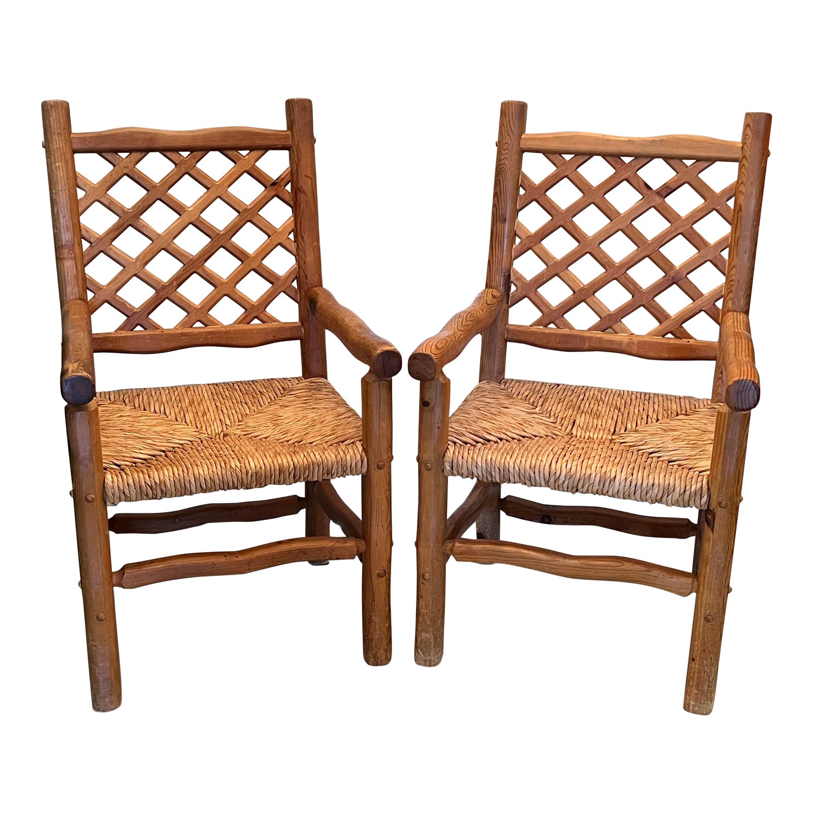 20th Century Wood Log Rustic Carved Chairs- a Pair | Chairish