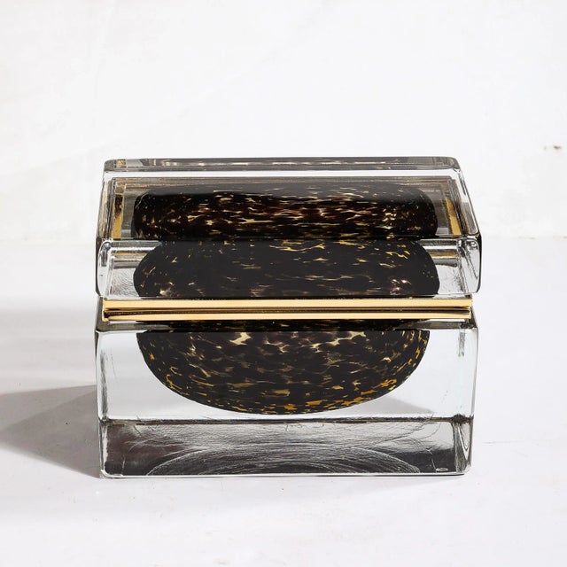 Modernist Hand-Blown Murano Spotted Jet Black & Clear Glass Box W ...