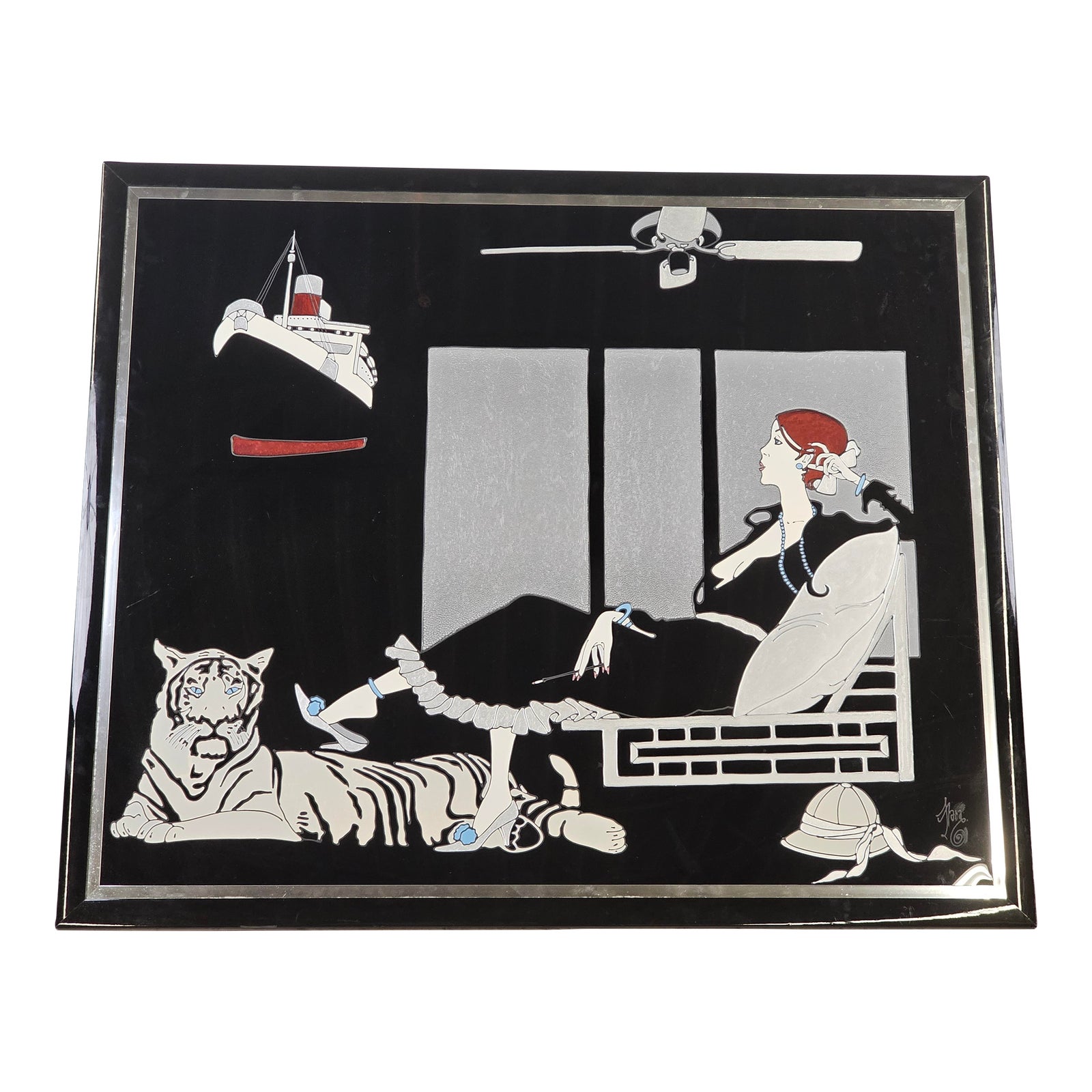 1980s Postmodern Painting on Acrylic Sheet by Fara Zareey, Framed ...