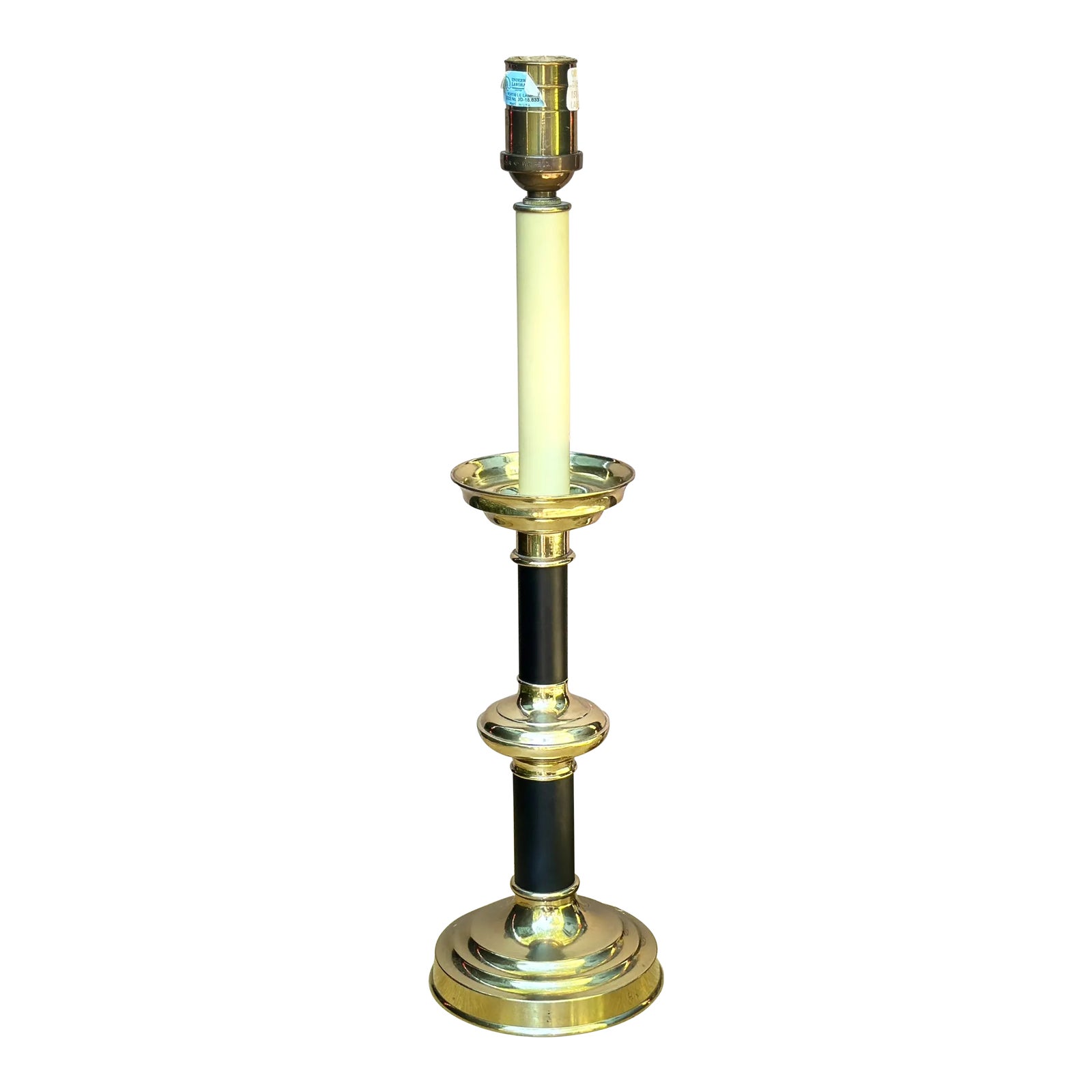 Vintage Ethan Allen Table Lamp in Solid Brass With Black Accent | Chairish