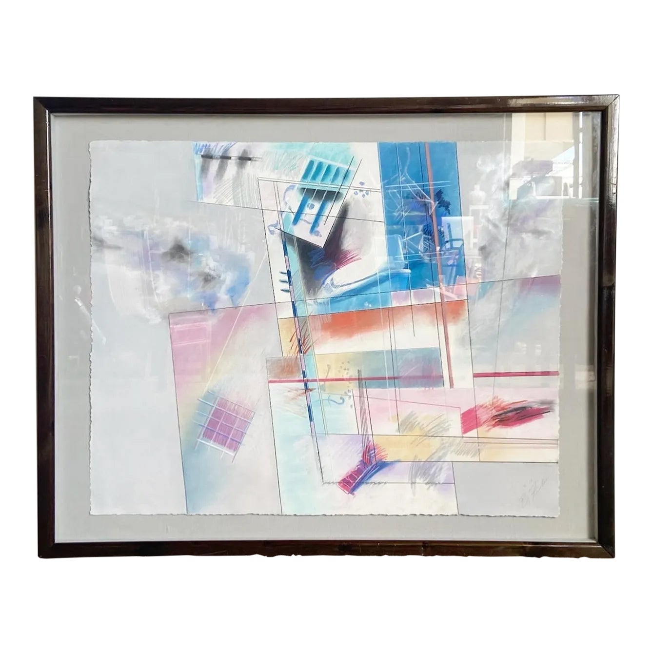 Postmodern Abstract Framed and Signed Artwork by B. Fenton 1986 | Chairish