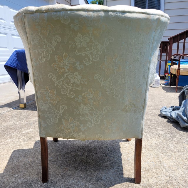 1970s Queen Anne Channel Back Wingback Chair With Carved Wood Frame ...