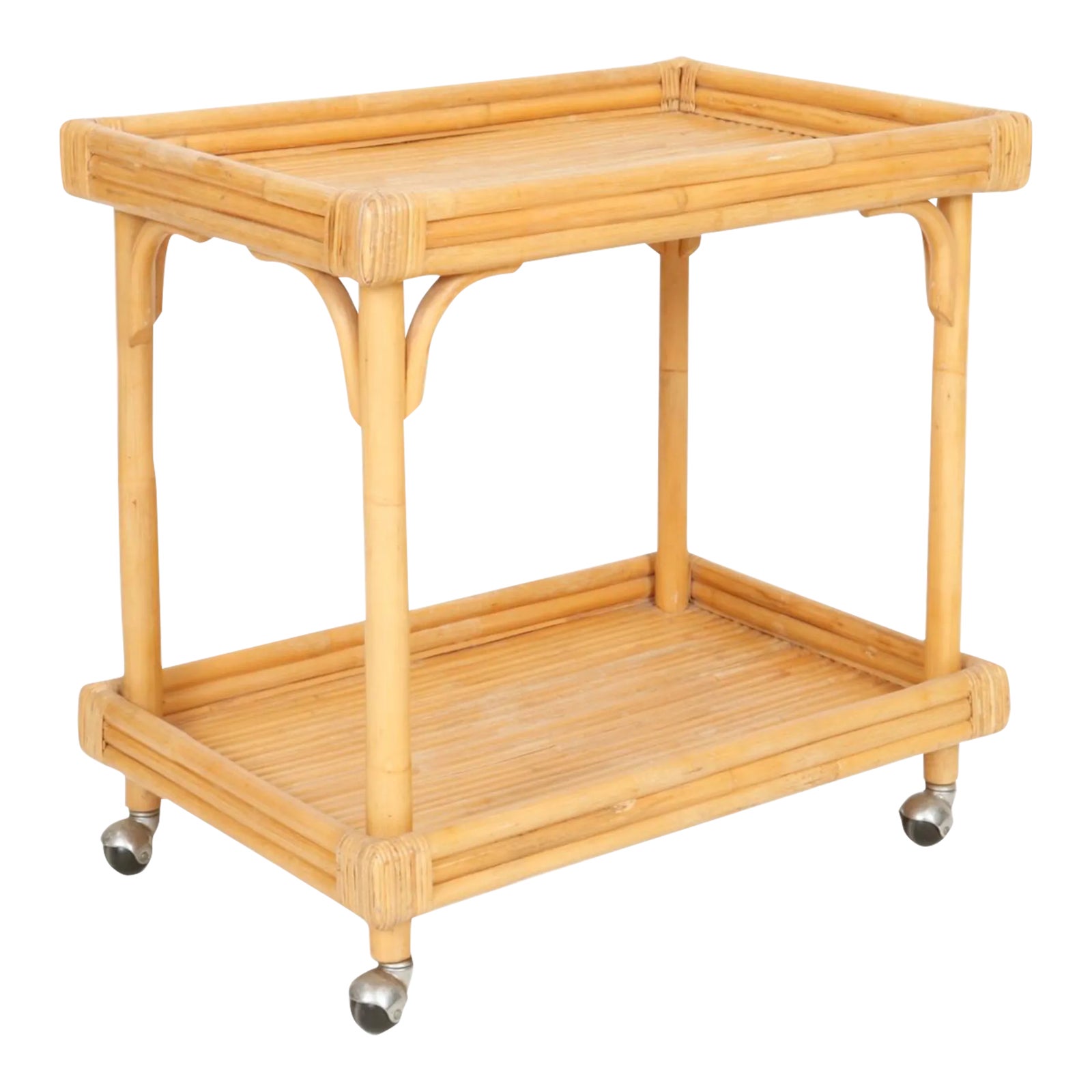 Bamboo Two Tier Bar Cart | Chairish