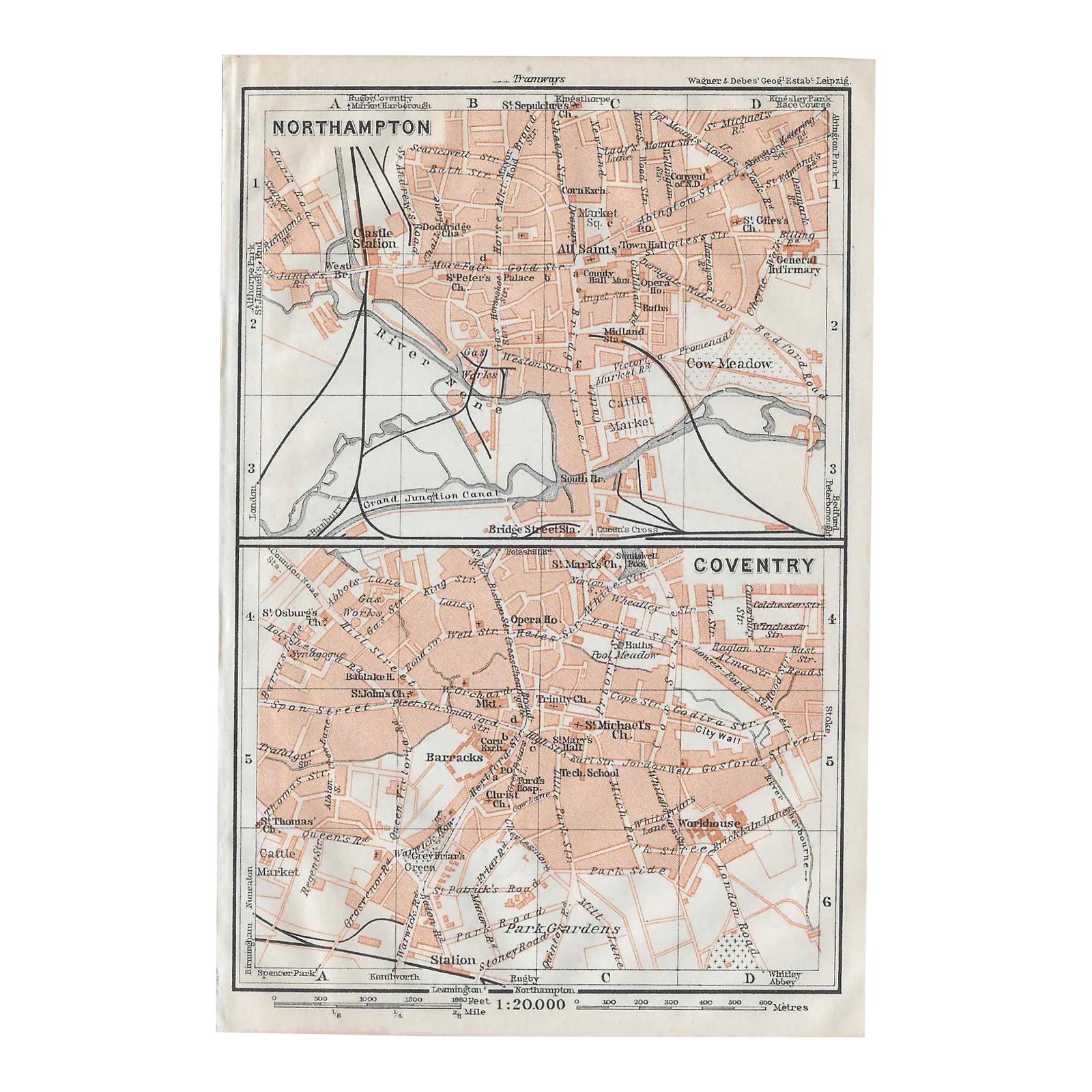1910 Map of Coventry and Northampton England | Chairish