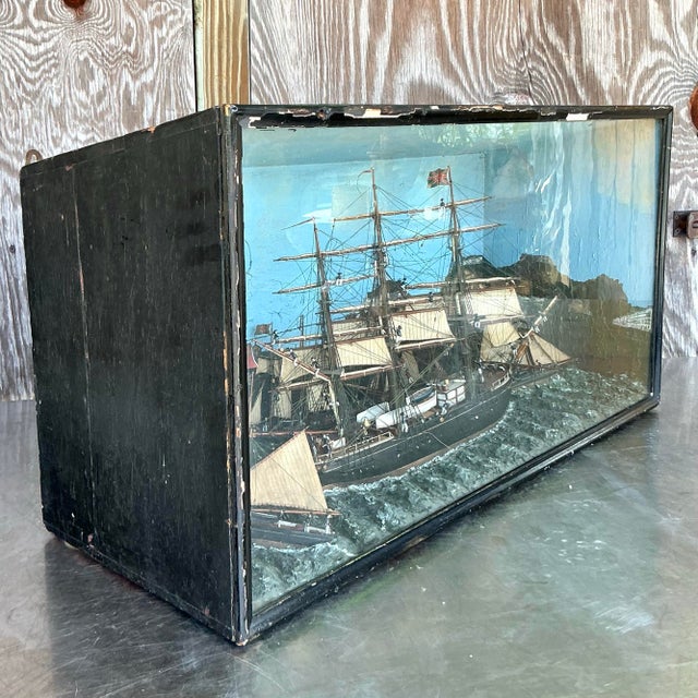 Vintage Coastal Patinated Sailing Ships Diorama | Chairish