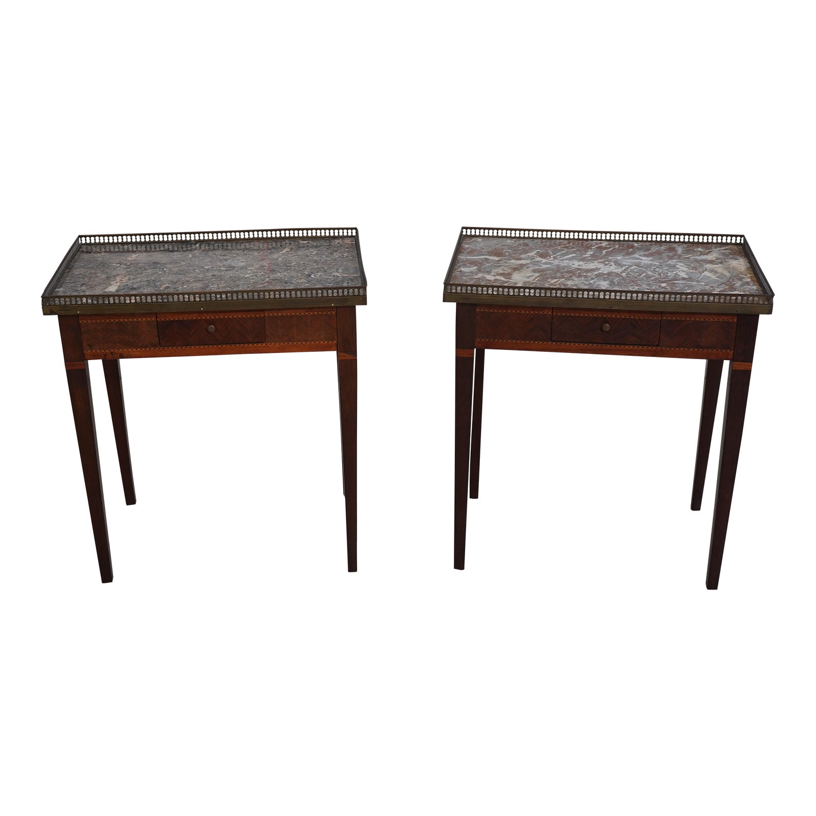 Pair French Louis XVI Antique Marble Top Lamp Tables | Chairish