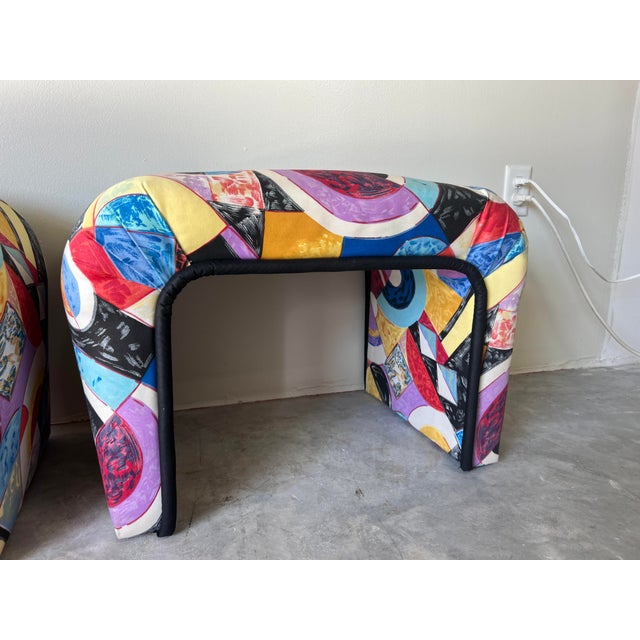 Postmodern Abstract Pattern Upholstered Waterfall Benches - a Pair ...