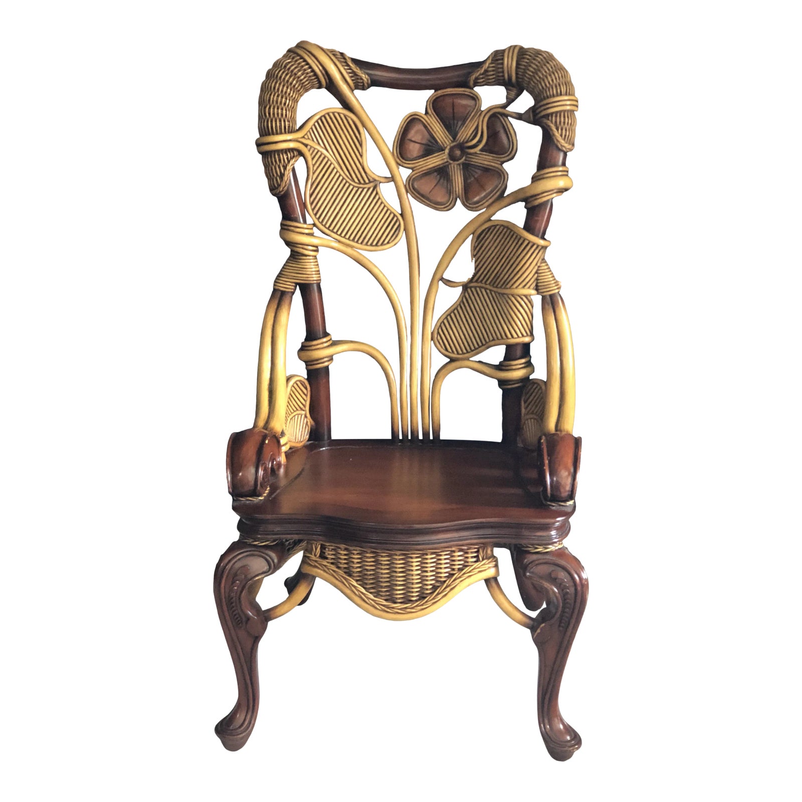 Modern Wicker Style & Wood Chair | Chairish