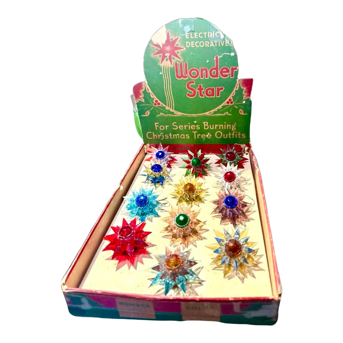 Matchless Wonder Star Crystal Two Row Antique Holiday Light Set of 12 ...