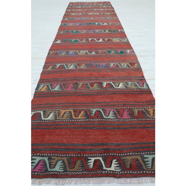 Vintage Turkish Red Kilim Runner-3’4’x11’10" | Chairish