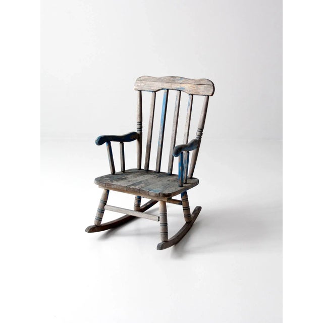 Vintage Distressed Blue Childrens Rocking Chair | Chairish