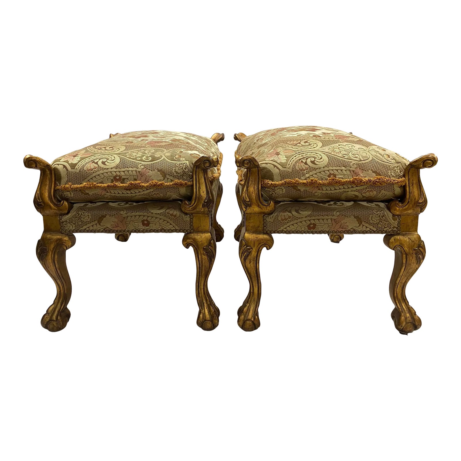 French Style Stools With Antique Gold Finish - a Pair | Chairish