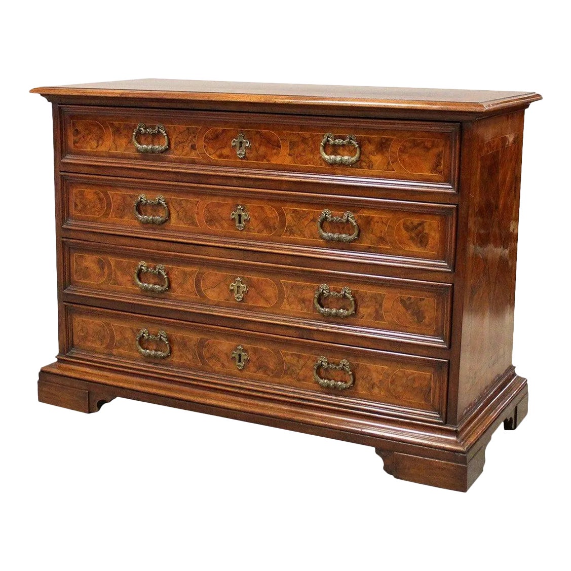 18th Century Italian Walnut Commode with Four Drawers and Ornate ...