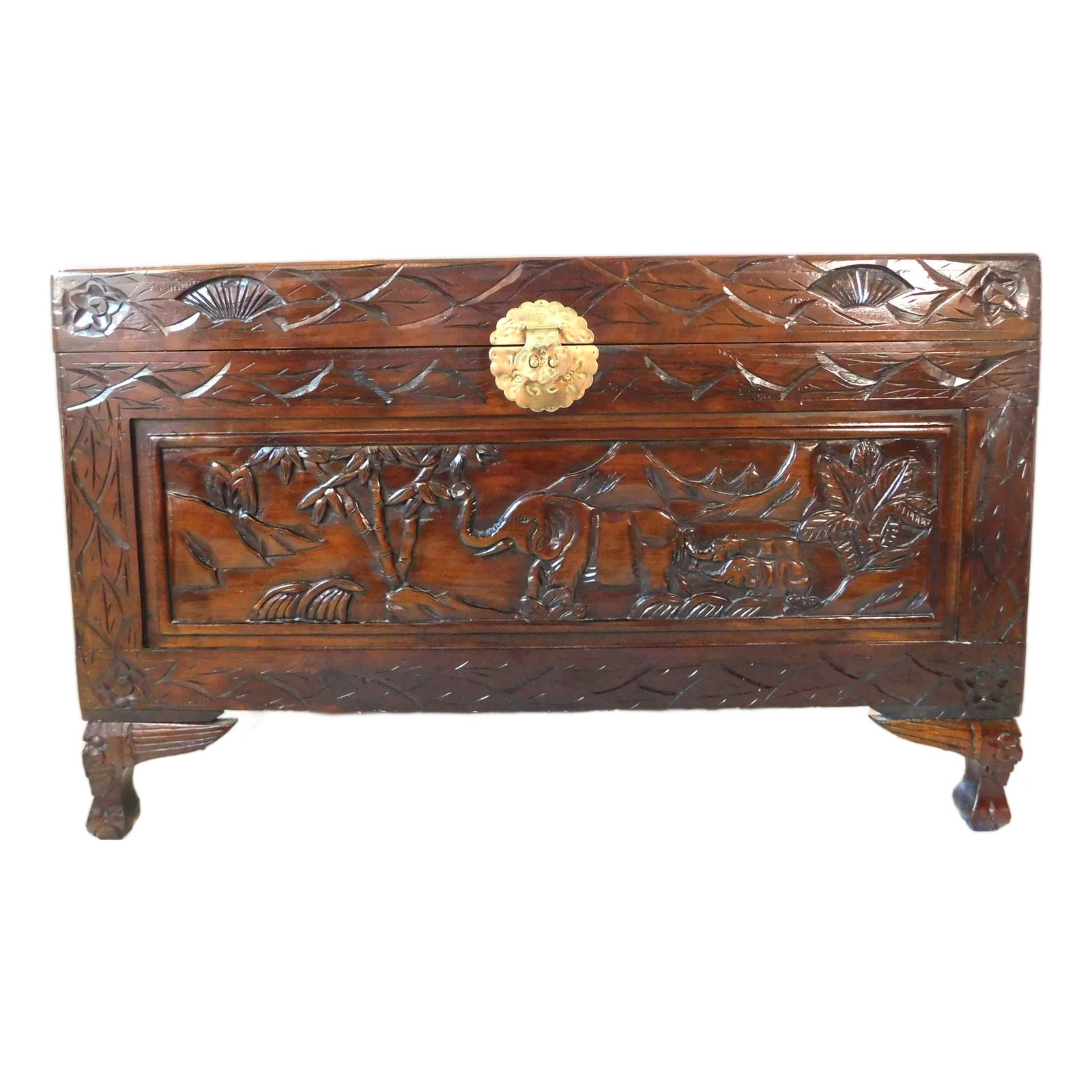 Large Vintage Mid Century Figural Elephant Carved Camphor Wood Storage ...