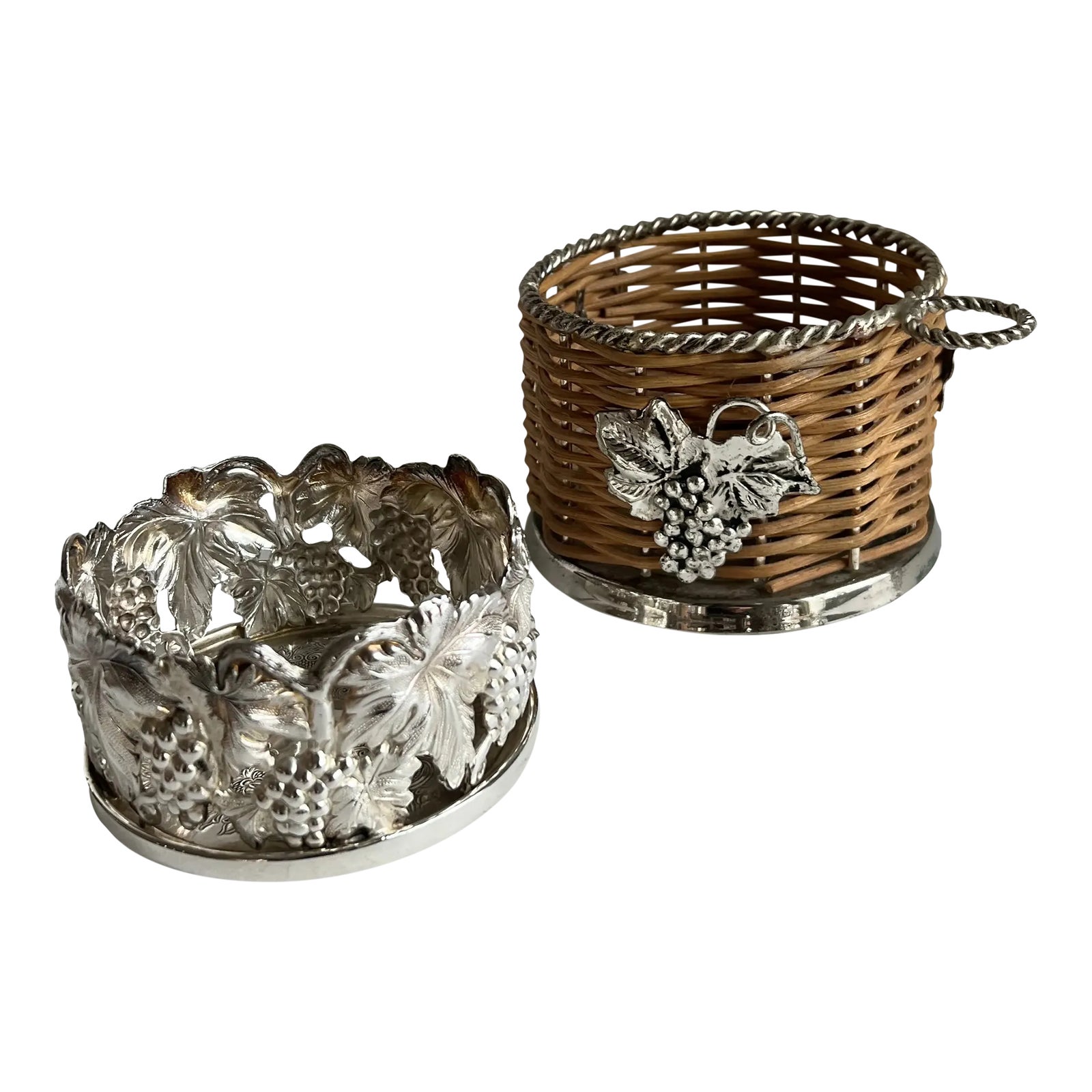 Silver-Plate and Wicker Wine Bottle Coaster & Silver-Plate Portuguese ...