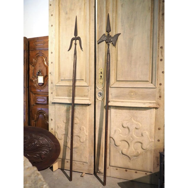 Pair of Tall and Decorative Wood and Iron Halberds, Circa 1900 | Chairish