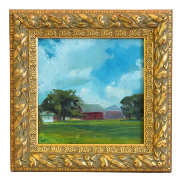 Impressionist Red Barn Farm Landscape Painting Including the Antiqued ...
