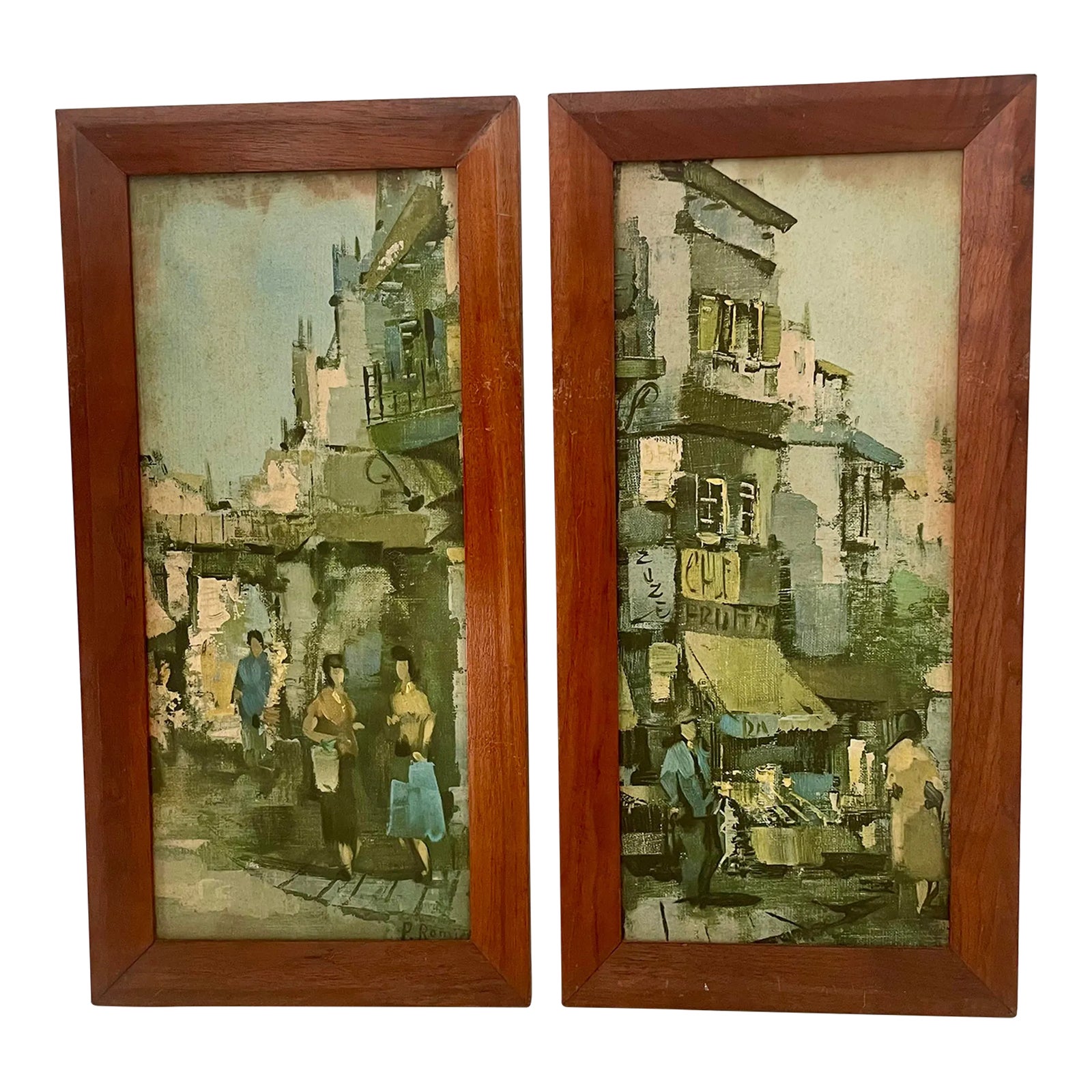 Mid 20th Century Pair of Abstract Paul Romier Paris Scene Paintings in ...