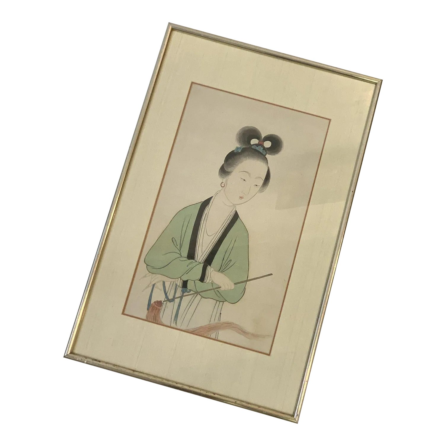 Vintage Hand Painted Geisha Portrait on Silk, Circa 1940s | Chairish