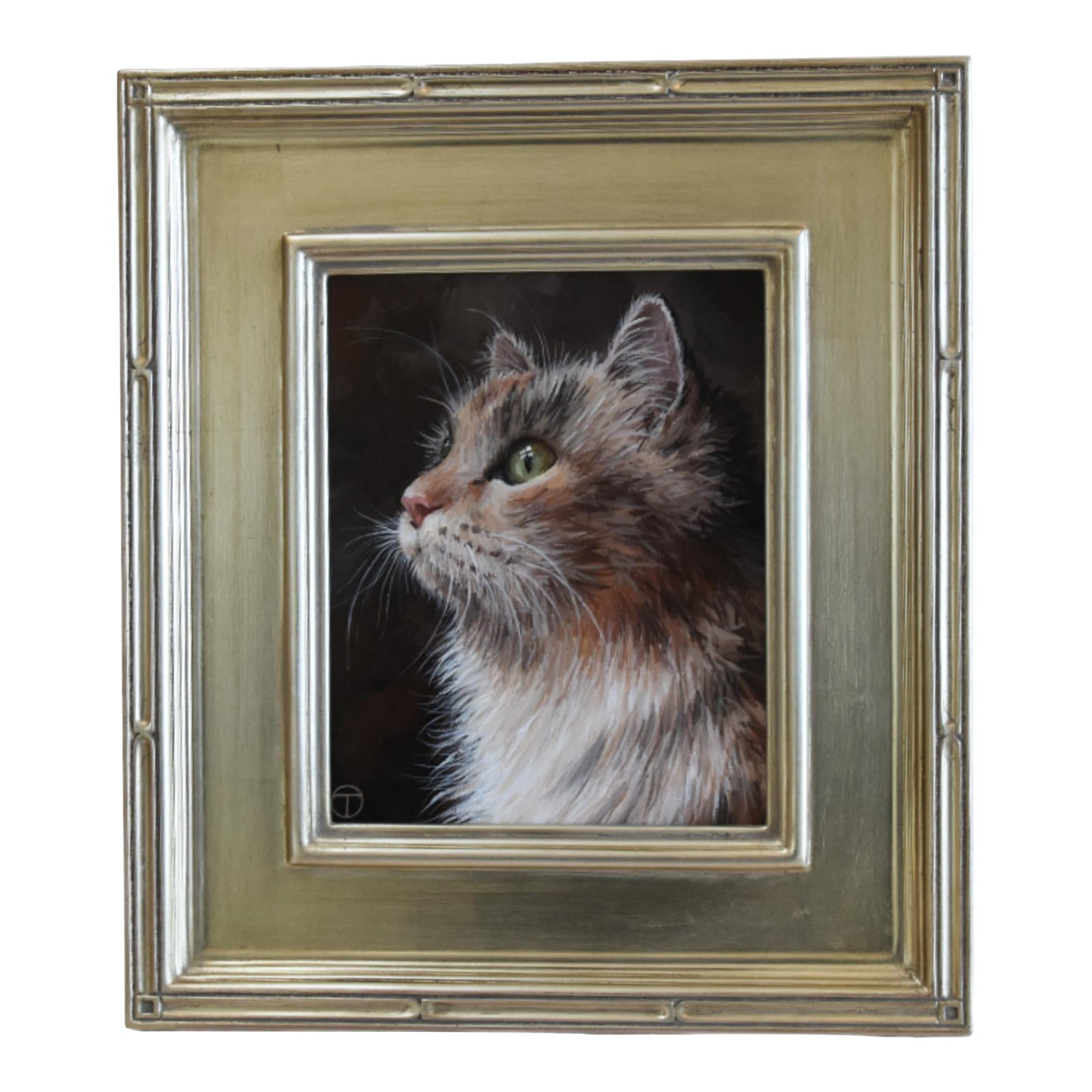 Original Artist Signed Cat Portrait Oil Painting Including the Antiqued ...