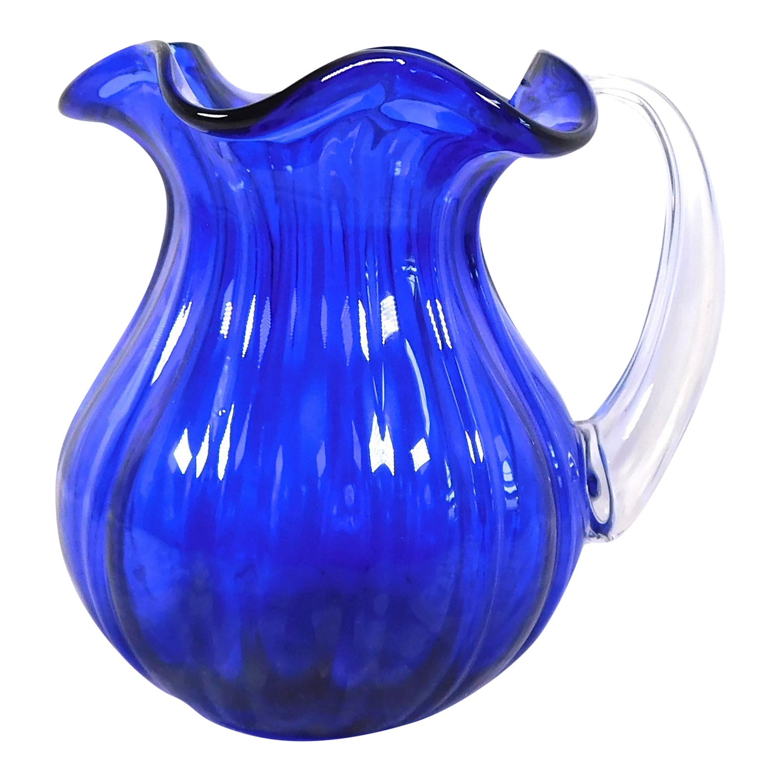 1970s Small Blue Glass Pitcher | Chairish