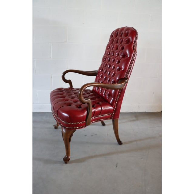 Ethan Allen Leather Tufted Shepard's Hook Armchair | Chairish