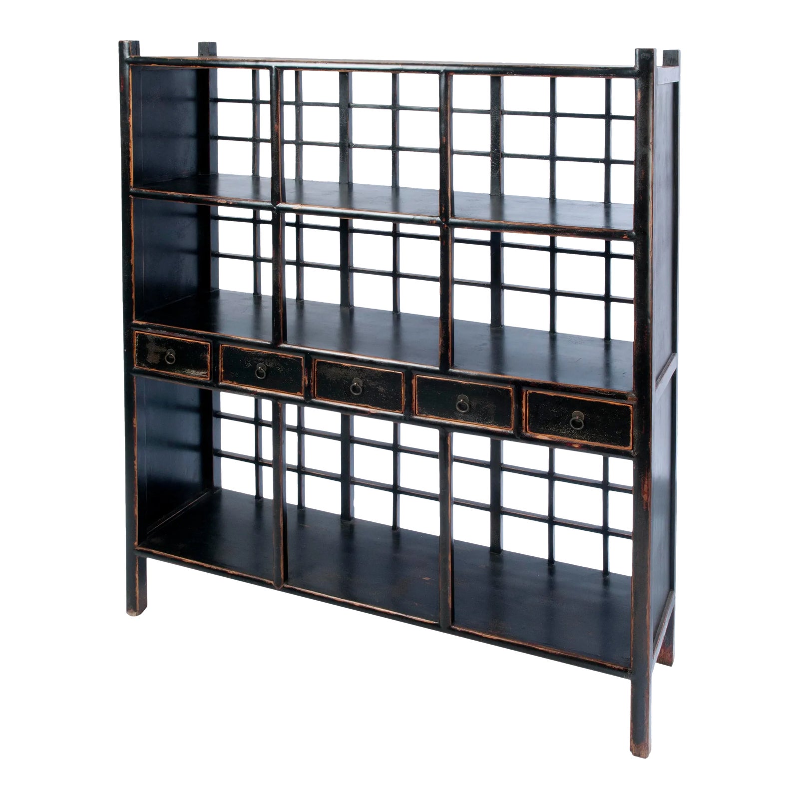 Chinese Style Bookcase With 5 Drawers - Early 19th Century | Chairish