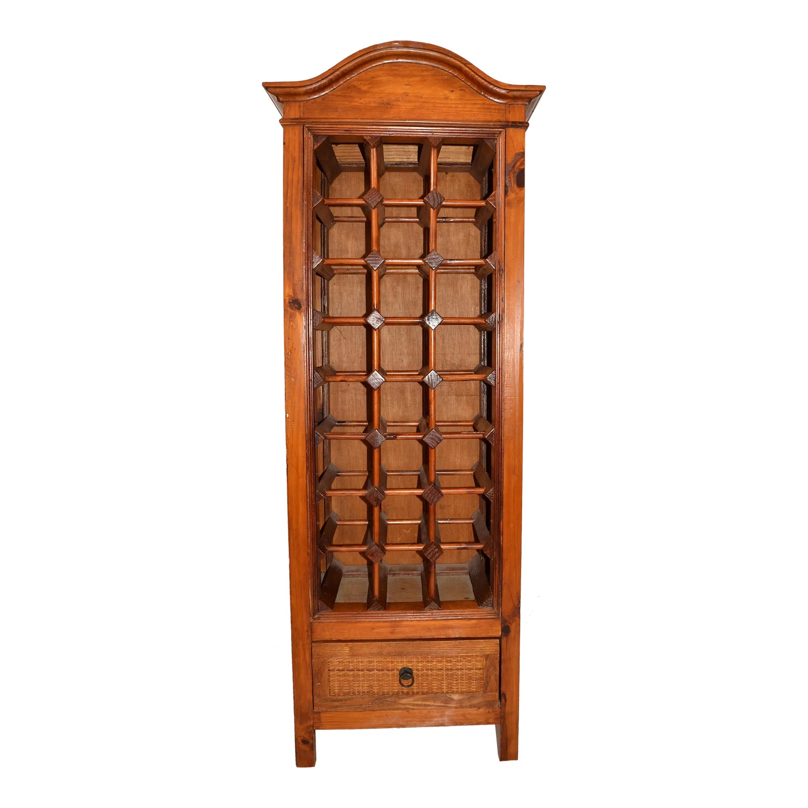 1970s Bohemian Pagoda Style Hardwood Woven Caning 24 Bottles Wine Stand ...