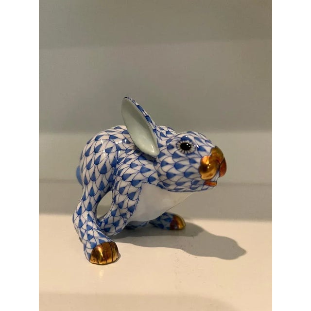 Herend Blue Fishnet "Fleeing Rabbit" Figurine | Chairish