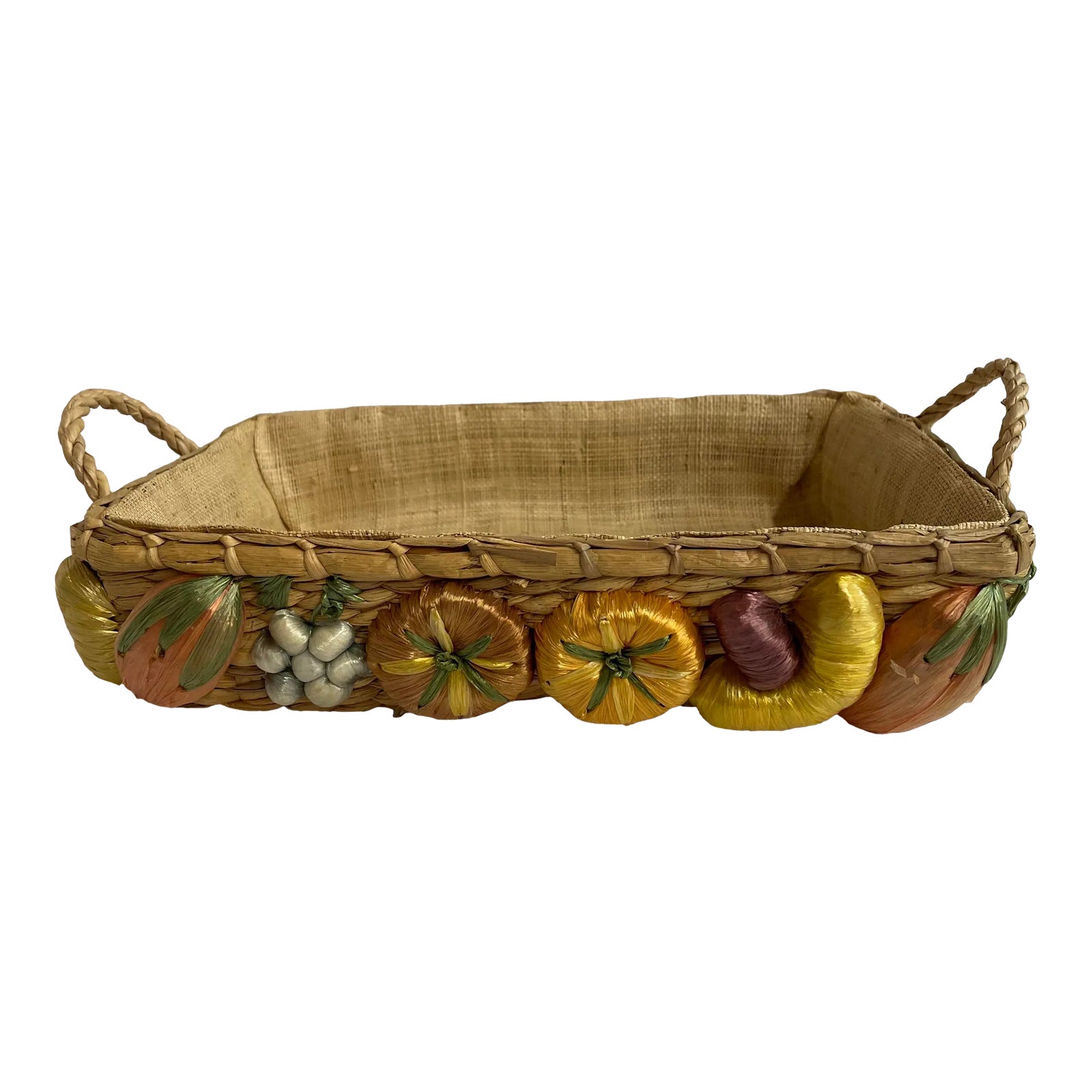 Vintage Casserole Carrier Rectangular Basket With Vegetable Design ...