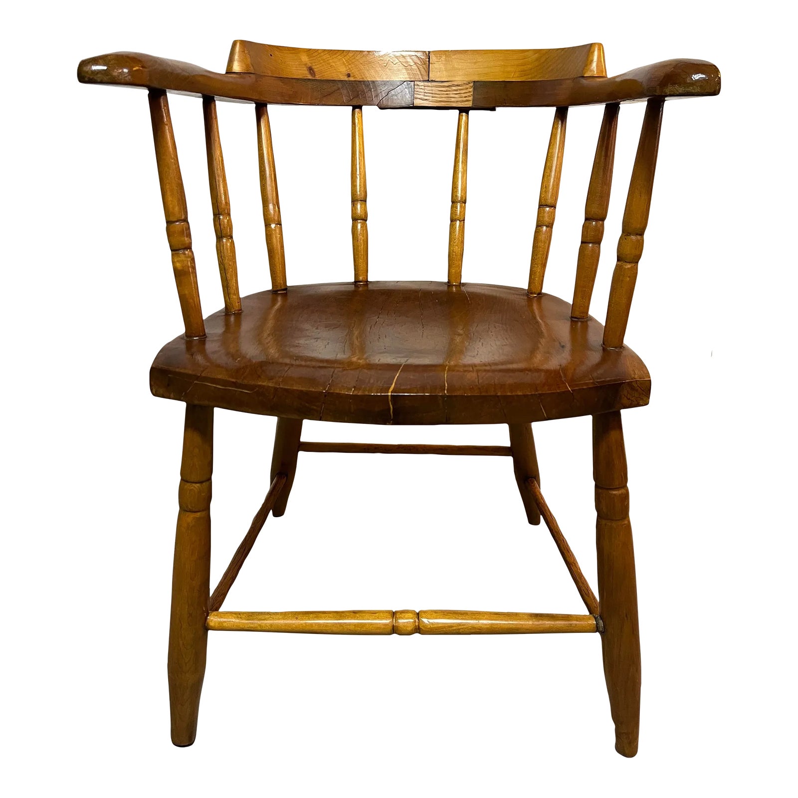 Early 20th Century Barrel Backed Wooden Pub Chair | Chairish