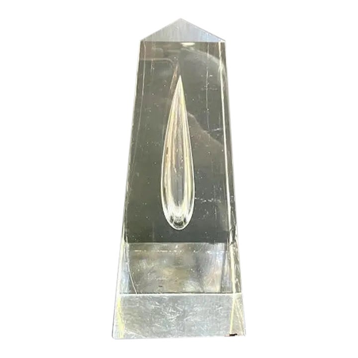 Large Glass Teardrop Obelisk Paper Weight | Chairish