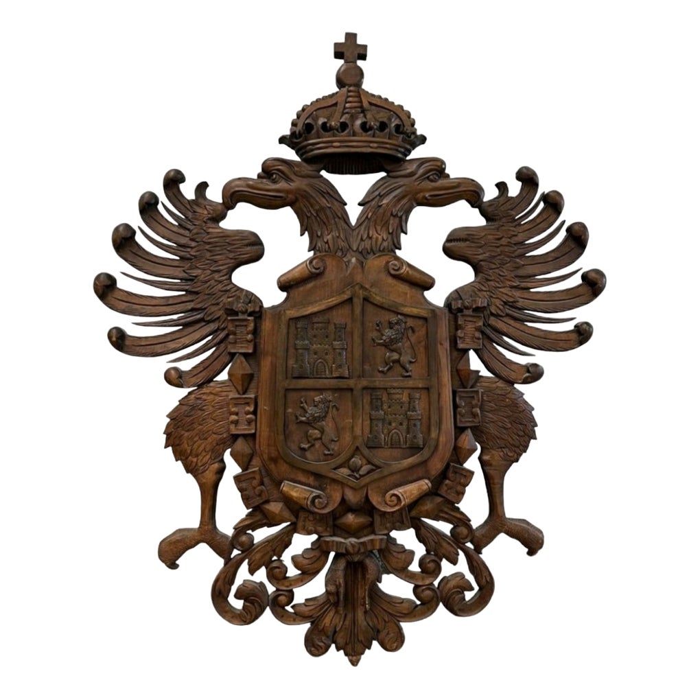 Antique Walnut Wood Shield Sculpture of Imperial Eagles, 1800s | Chairish