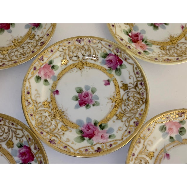 Antique Gold & Rose Server & Plates - S/7 | Chairish