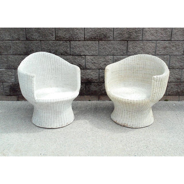 Mid-Century Natural Wicker Pod Chairs - Pair | Chairish