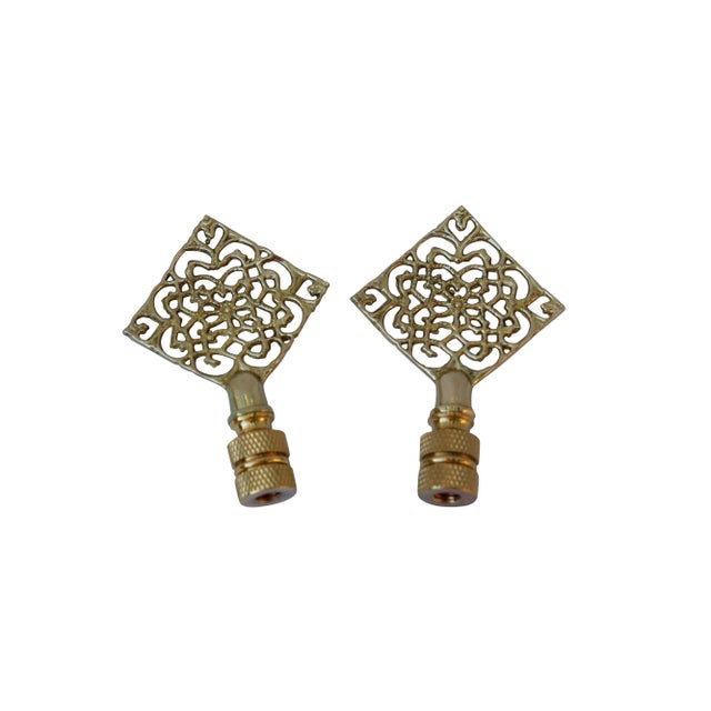 Square Filigree Brass Lamp Finials - a Pair | Chairish