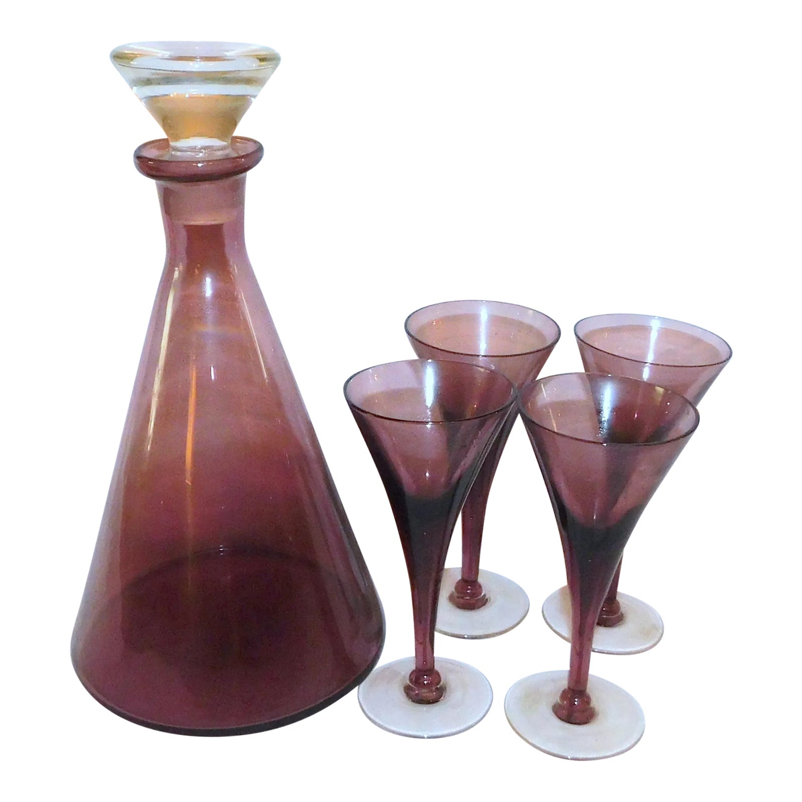 Mid 20th Century Italian Glass Decanter Set- 5 Pieces | Chairish