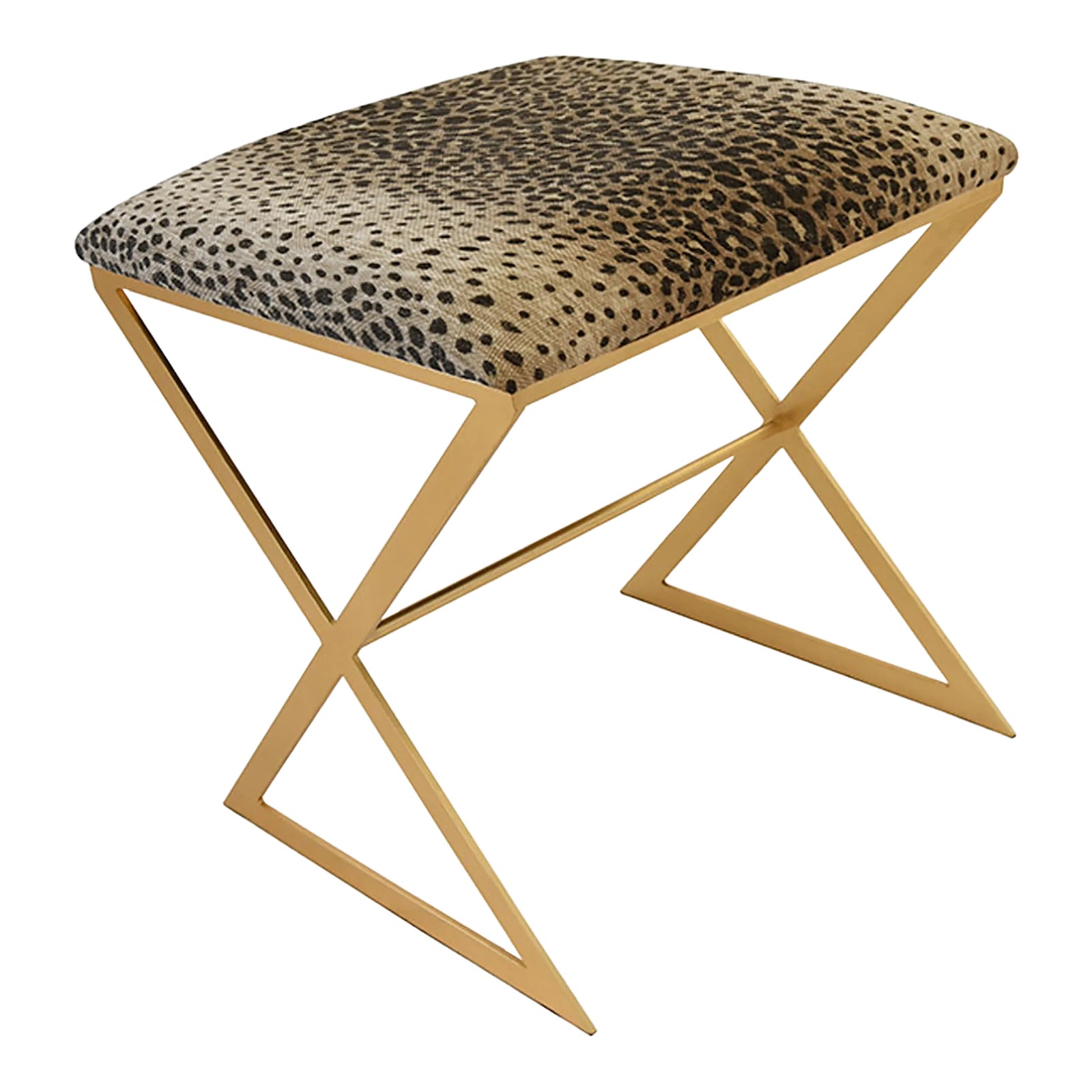 Matthew Izzo Home - X Side Stool in Cheetah Velvet Upholstery and Gold ...