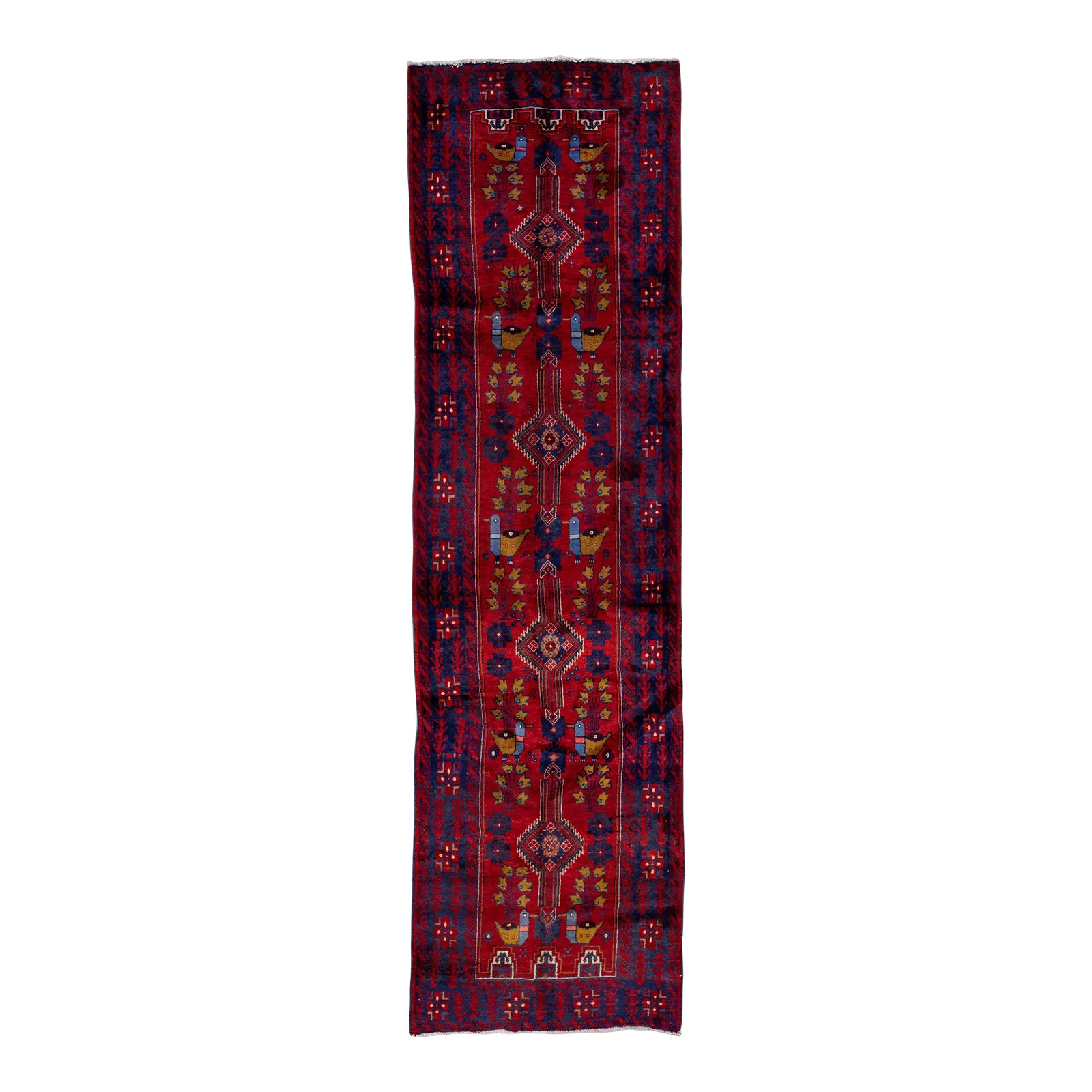 Vintage Handmade Persian Red Geometric Wool Runner Rug 3'0" X 10'10 ...