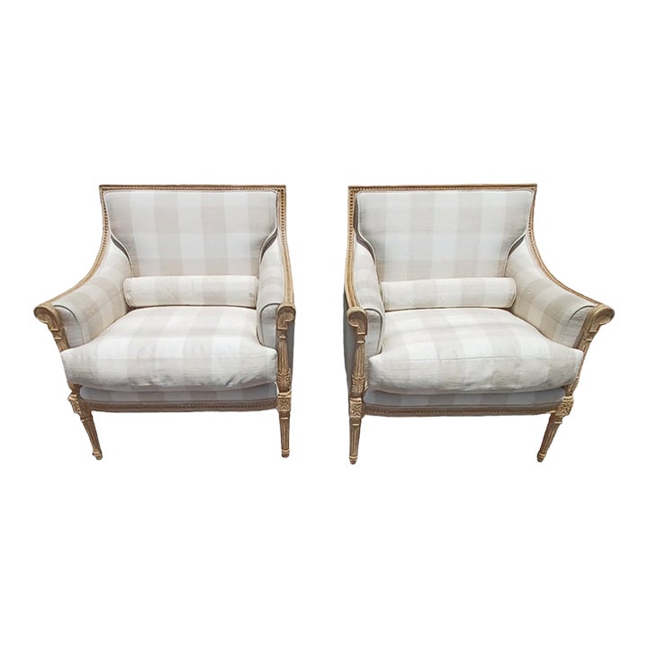 Vintage Pair of Contemporary J Robert Scott Gingham Club Chairs | Chairish